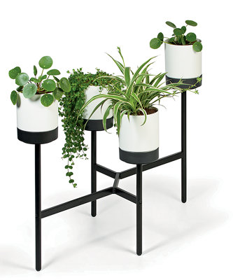 Pot + Stand Set Tiered Metal Multiple Flower Modern Shelf Planter Black ...