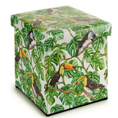 Pouffe Faux Leather Foldable Toucan Theme Storage Box And Seat 31x31cm