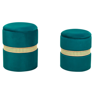 Pouffe MEDFORD Set of 2 Teal Velvet