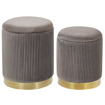 Pouffe MIRAMAR Set of 2 Grey Velvet