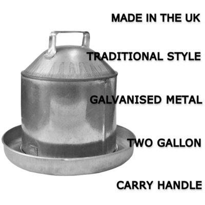 Poultry Drinker Waterer Automatic Drinker 9L Capacity, Galvanised Steel ...