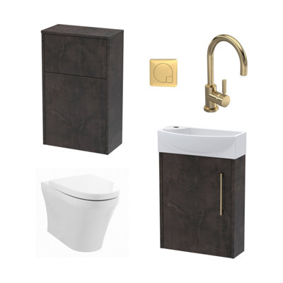 Power Cloakroom Bundle - Right Wall Hung Vanity Unit, Concealed Cistern ...