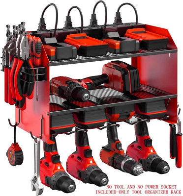 Power Tool Organizer Rack Drill Holder Wall Mount 2-Tier Steel Storage ...