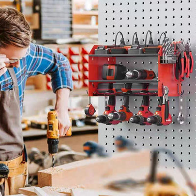 Power Tool Organizer Rack Drill Holder Wall Mount 2-Tier Steel Storage ...