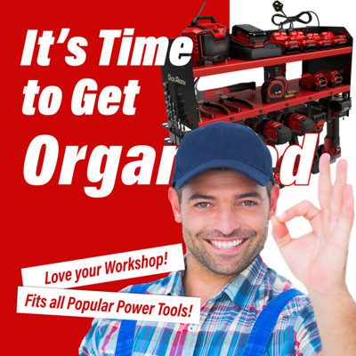 Power Tool Storage Organiser Rack Drill Holder - 6 Slot (Milwaukee Red)