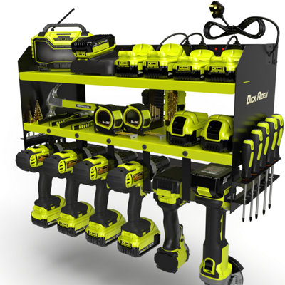 Power Tool Storage Organiser Rack Drill Holder - 6 Slot (Ryobi Green)