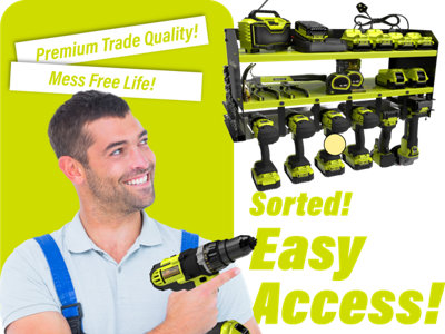 Power Tool Storage Organiser Rack Drill Holder - 6 Slot (Ryobi Green)