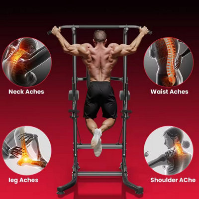 Power Tower Dip Station Pull Up Bar Adjustable Multi-Function