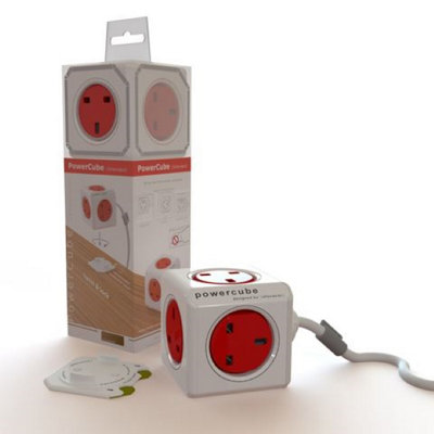 PowerCube Extended 3 Metre (NON-USB) UK Mains Power Socket - Red/White ...