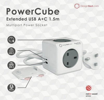 PowerCube Extended USB A & C 1.5 meter extension cable | DIY at B&Q