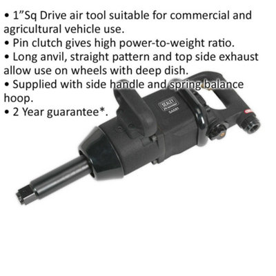 Powerful 1 Inch Straight Air Impact Wrench with Side Handle for Heavy ...