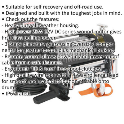 Powerful 12V Self-Recovery Winch with 5450kg Pull Capacity and IP67 ...
