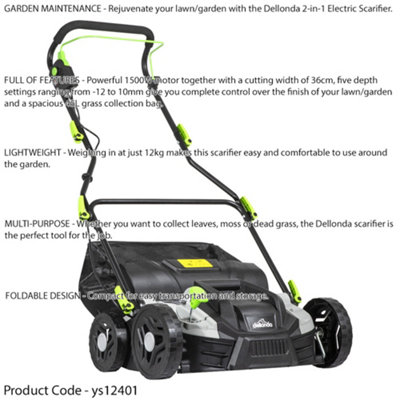 Powerful 1500W Electric Lawn Scarifier with 36cm Cutting Width and 45L ...