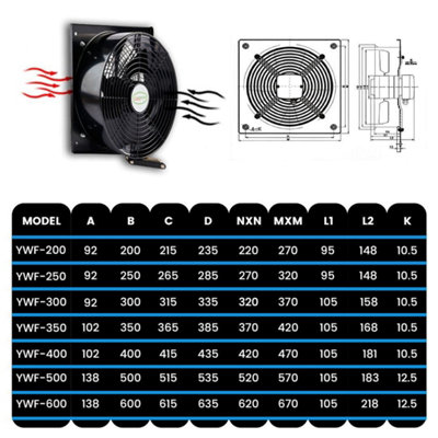 Powerstar Electricals Cased Axial Extractor Fan Square - YWF 16" (400mm)