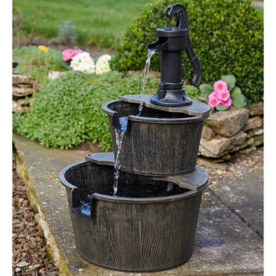 Powertek Solar Powered Water Feature 2 Tier Barrel Effect Garden Fountain