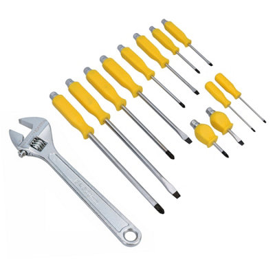 Pozi Flat Screwdriver Set Impacted Tips with Hex Shank + 12" Adjustable ...
