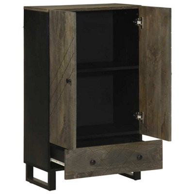 Practical Highboard Black 60x33x100 cm Solid Wood Mango