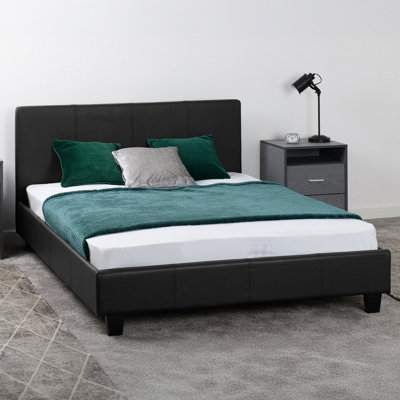 Prado 4 Feet 6 Inches Bed Frame - L204 x W144.5 x H88 cm - Black Faux ...
