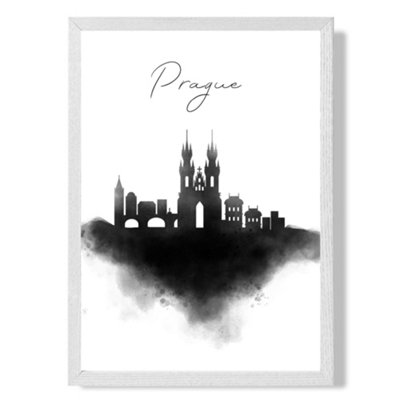 Prague Watercolour Skyline City Art Print with White Frame SIZE: A4
