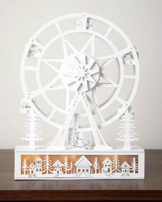 Pre-Lit Animated Wooden Ferris Wheel, 20 cm, Rotating Wheel, 3 Warm ...