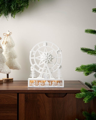 Pre-Lit Animated Wooden Ferris Wheel, 20 cm, Rotating Wheel, 3 Warm ...