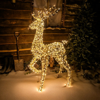 Pre-Lit Christmas Gold Laser Lit Stag 150cm with 960 Warm White LED ...
