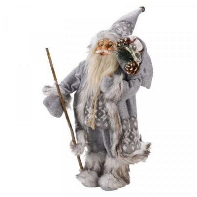 Pre-Lit Grey Santa Claus Plush Figure