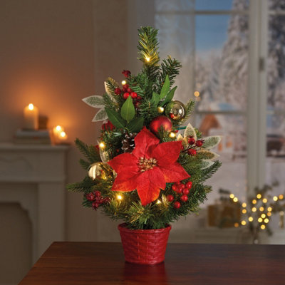 Pre Lit Mini Christmas Tree 50cm with 15 Warm White LEDs Faux Fir ...