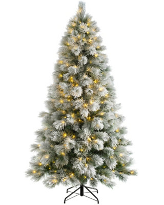 Pre-Lit Snow-Flocked Pine Needle Christmas Tree, 7 ft