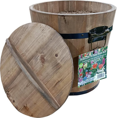 Pre-Planted Wooden Barrel Planter-30 Red & Yellow Spring Flowering ...