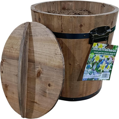 Pre-Planted Wooden Barrel Planter-44 Blue & Yellow Spring Flowering ...