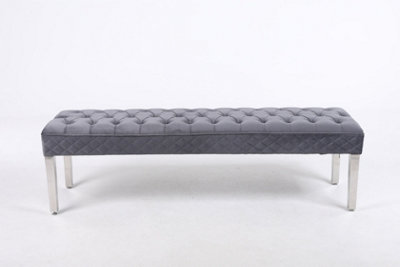 Buy Precious Velvet Stitched Dining Bench 135 cm in Grey | DIY at B&Q
