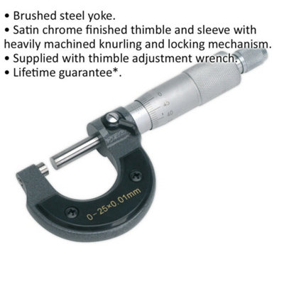 Precision External Micrometer 0-25mm with Thimble Adjustment and ...