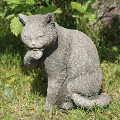 Preening Cat Stone Statue Animal Kitten Outdoor Garden Ornament ...