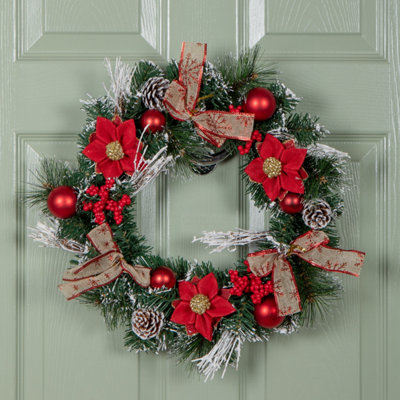 Premier 40cm Christmas Red Dressed Festive Wreath With Baubles Bows And ...