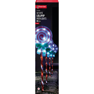 Premier - 60cm Lollipop Path Lights with 60 White LEDs, 4 piece