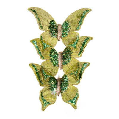 Premier Butterfly Decoration (Pack of 3) Olive Green (One Size)