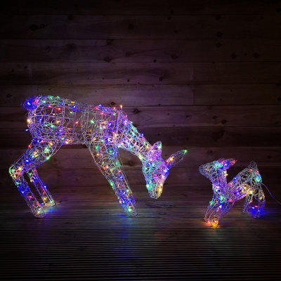 Premier Christmas 68cm Acrylic Deer & Fawn With Multi Colour LED Lights