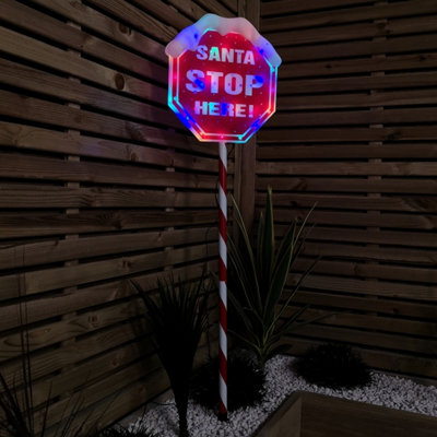 Premier Christmas Light up Santa Stop Here Garden Patio Sign 110cm