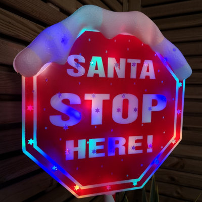 Premier Christmas Light up Santa Stop Here Garden Patio Sign 110cm
