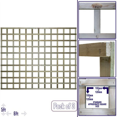 Premier Garden Supplies 3x Width: 6ft x Height: 5ft Flat Top Square Trellis Fence Topper Panel ...