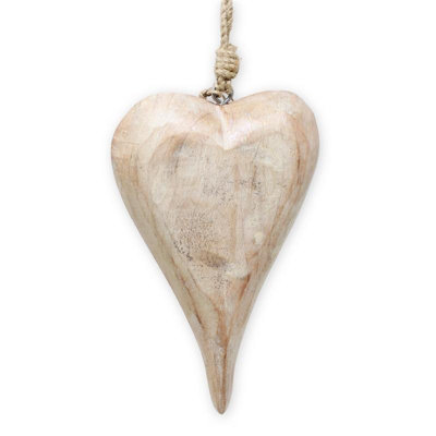 Premier Mango Wood Heart Shaped Hanging Decoration 21cm