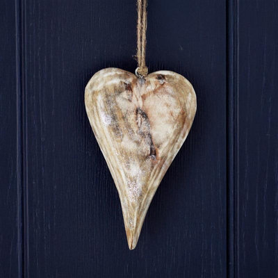 Premier Mango Wood Heart Shaped Hanging Decoration 21cm