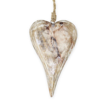 Premier Mango Wood Heart Shaped Hanging Decoration 21cm