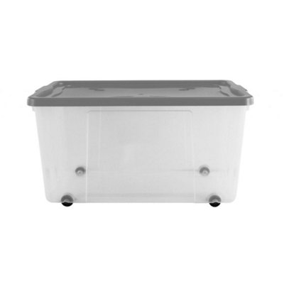Premier Plastic Wheeled Storage Box Clear/Platinum (One Size) | DIY at B&Q