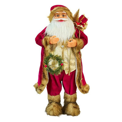 Premier Standing Santa with Gles Decoration Burgundy (40cm)