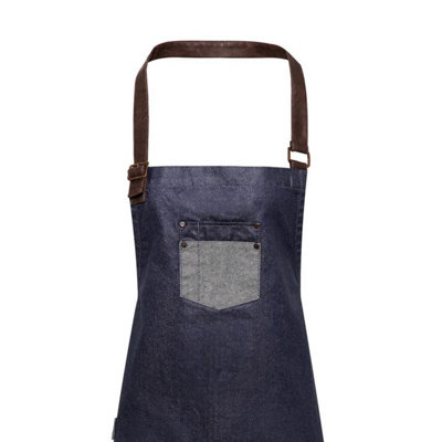 Premier Unisex Adults Division Wd Look Faux Leather Denim Bib Apron