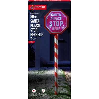 Premier -White LED "Santa Please Stop Here" Stake with Timer, 80cm