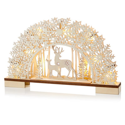 Premier Wooden Snowflake Arch with Deer Scene Diorama 45cm