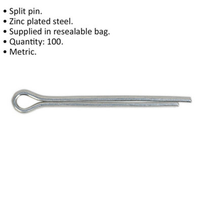 Premium 100-Pack Split Pins - 2.4mm x 38mm Zinc Plated Steel Cotter Pins